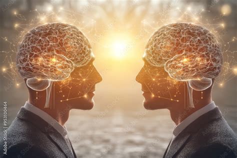 Two Individuals With Brains Connected By Glowing Neurons Symbolizing