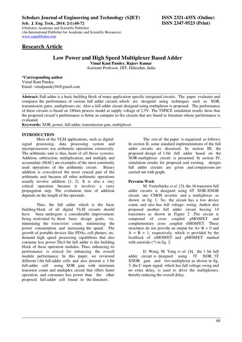 Pdf Low Power And High Speed Multiplexer Based Adder