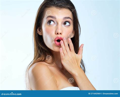 Wow Hand And Woman Surprised Shocked And Omg Expression For Skincare