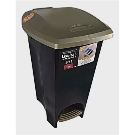 Lixeira De Plástico 15 L Com Pedal Ecoblack Plasutil Em Promoção Na