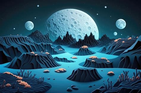 Premium Photo Cartoon Moon Landscape With Craters On A Starry Night