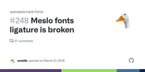 Meslo Fonts Ligature Is Broken · Issue 248 · Ryanoasisnerd Fonts · Github