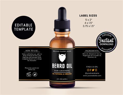 Diy Beard Oil Label Template Men Care Label Beard Oil Dropper Bottle