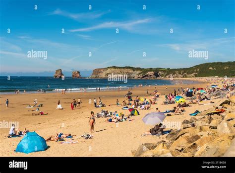 Hendaye Beach One Summer Afternoon Full Of People Enjoying The Water In