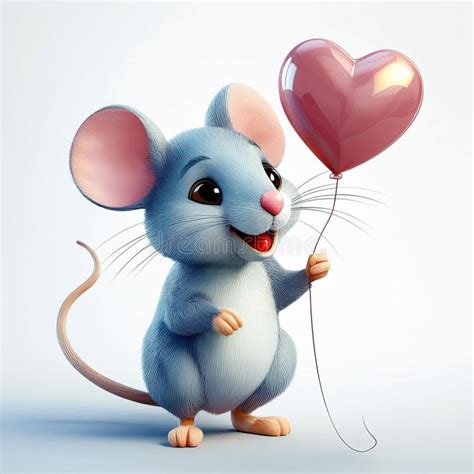 Valentine Mouse With Heart Balloon Cartoon Stock Illustration