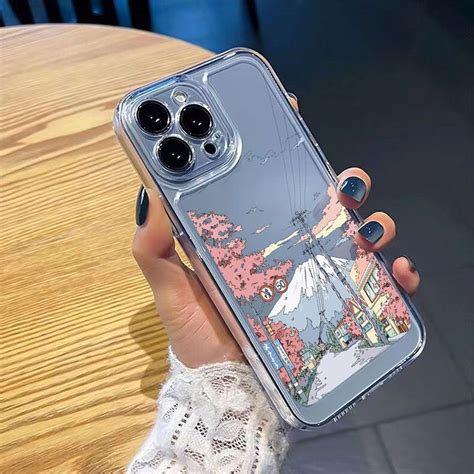 Hand Painted Anime Japanese Sakura Fuji Mountain Scenery Phone Case For