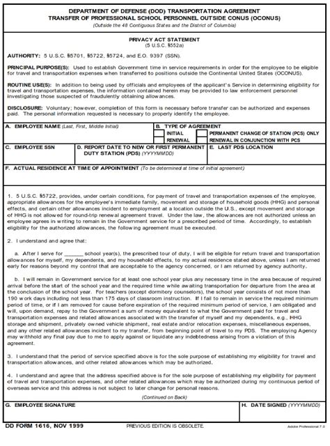 Dd Form 1616 Department Of Defense Dod Transportation Agreement