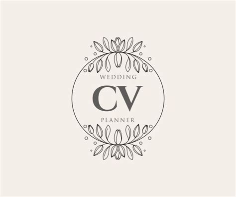 Cv Initials Letter Wedding Monogram Logos Vector Image