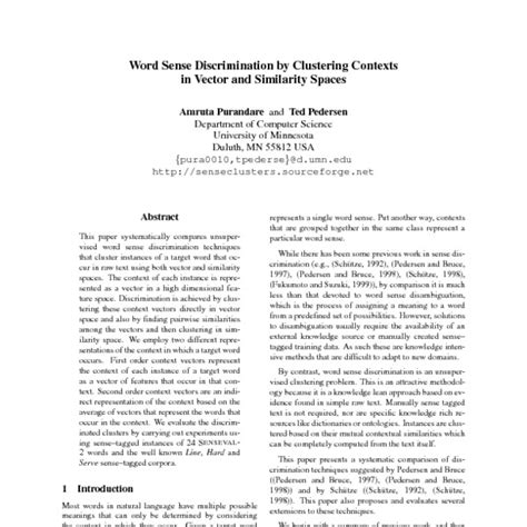 Word Sense Discrimination By Clustering Contexts In Vector And