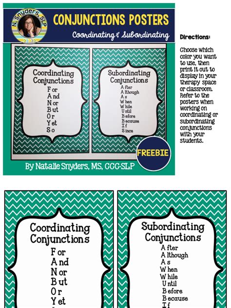 Conjunctions Posters Coordinating And Subordinating Pdf