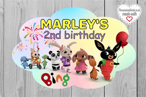 9 Personalised Bing Bunny Stickers 13x9cm Personalised Invite