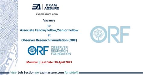Vacancy For Associate Fellowfellowsenior Fellow At Observer Research Foundation Orf Mumbai