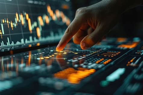 Finger Touch Screen Stock Monitor Pointing To Analyze Financial Investment Graphs Generative Ai