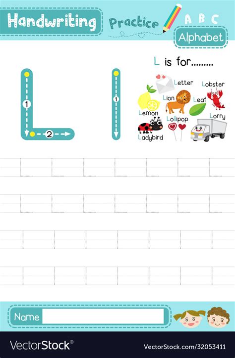 Letter L Uppercase And Lowercase Tracing Practice Vector Image