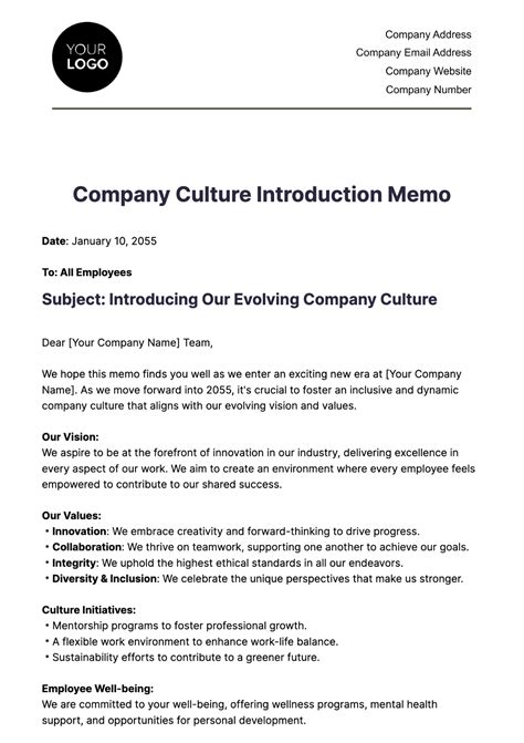 Free Company Culture Introduction Memo Hr Template To Edit Online