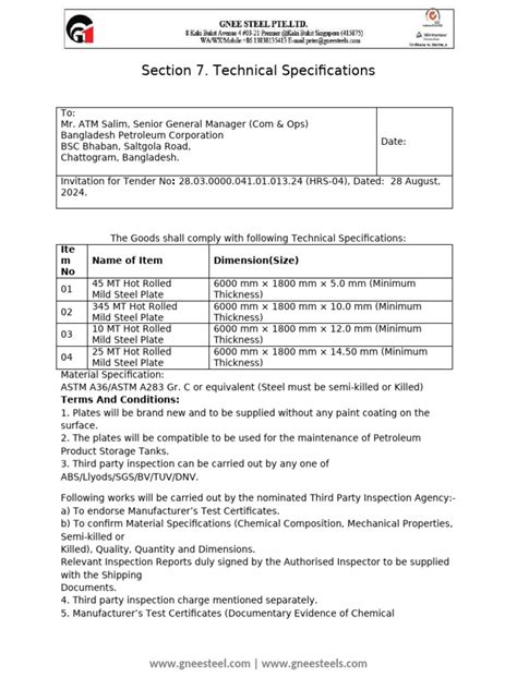 Technical Specification Submission Sheet Pdf
