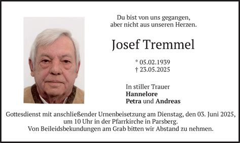 Traueranzeigen Von Josef Tremmel Trauer Merkur De