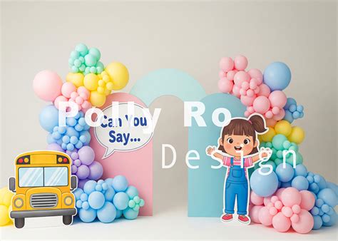 Avezano Pastel Balloon Arch With School Bus Photography Backdrop Desig