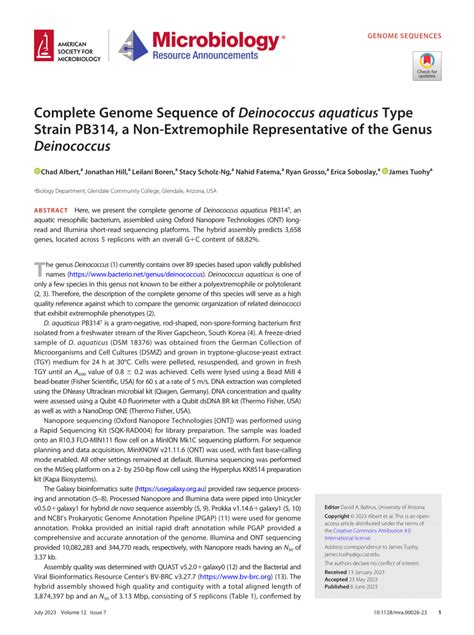 Pdf Complete Genome Sequence Of Deinococcus Aquaticus Type Strain
