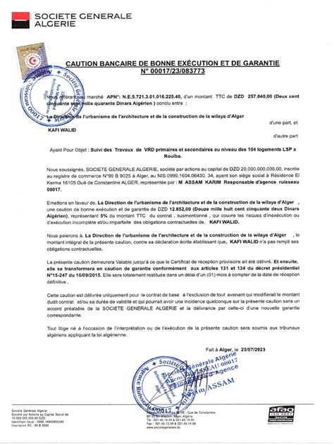 Caution Bancaire De Bonne Exécution Et De Garantie Pdf