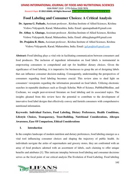 Pdf Food Labeling And Consumer Choices A Critical Analysis