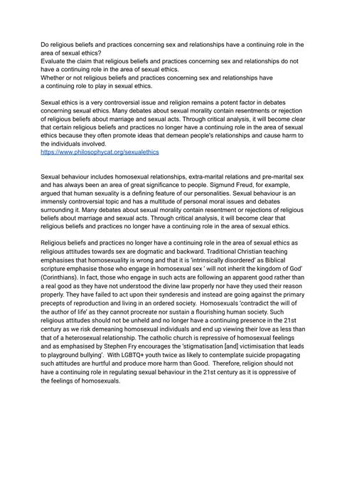 Do Religious Beliefs And Practices Concerning Sex And Relationships