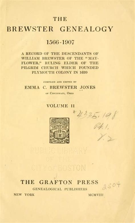 The Brewster Genealogy 1566 1907 A Record Of The Descendants Of William
