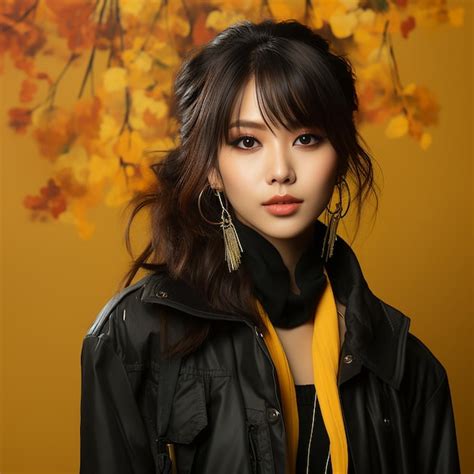 Premium Photo An Asian Girl Has A Nice Hairstyle Yellow Background