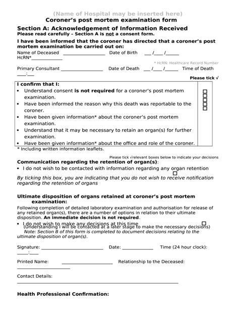 Model Coroners Post Mortem Examination S Hse Doc Template Pdffiller