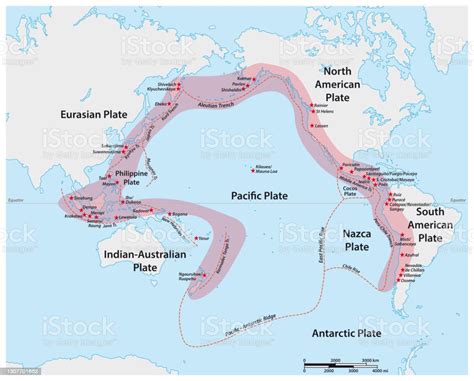 Ilustración De Mapa Vectorial Del Anillo De Fuego Del Pacífico Con Los