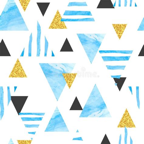 Seamless Blue Watercolor Triangles Pattern Vector Abstract Geometric Background Stock