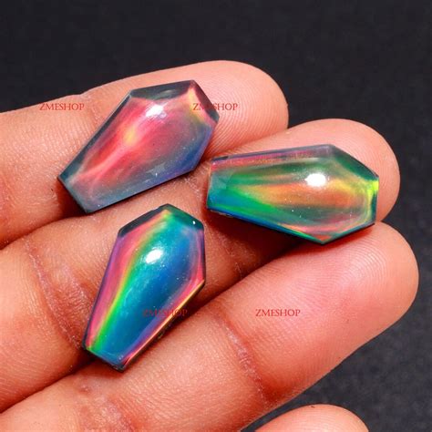 Aurora Opal Coffin Cabochon Multi Fire Loose Gemstone Flat Back
