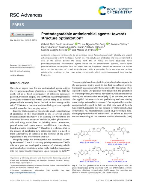 Pdf Photodegradable Antimicrobial Agents Towards Structure Optimization