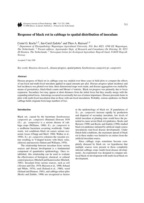 Pdf Response Of Black Rot In Cabbage To Spatial Distribution Of Inoculum