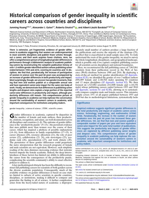 Huang Et Al 2020 Comparacao Historica Genero Ciencia Pdf Science Gender
