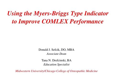 Ppt Using The Myers Briggs Type Indicator To Improve Comlex Performance Powerpoint