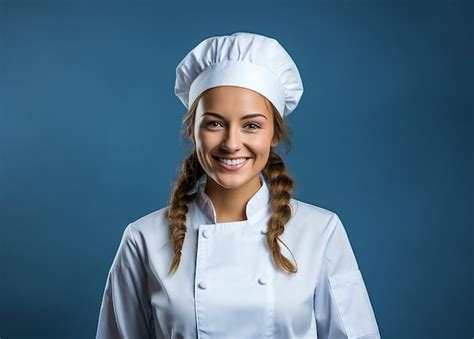 Premium Photo Skilled Chef Assistant On Solid Blue Background
