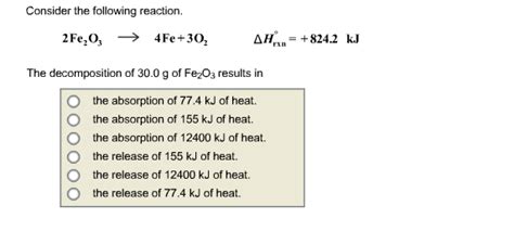 Solved Consider The Following Reaction 4fe 30 Δ1