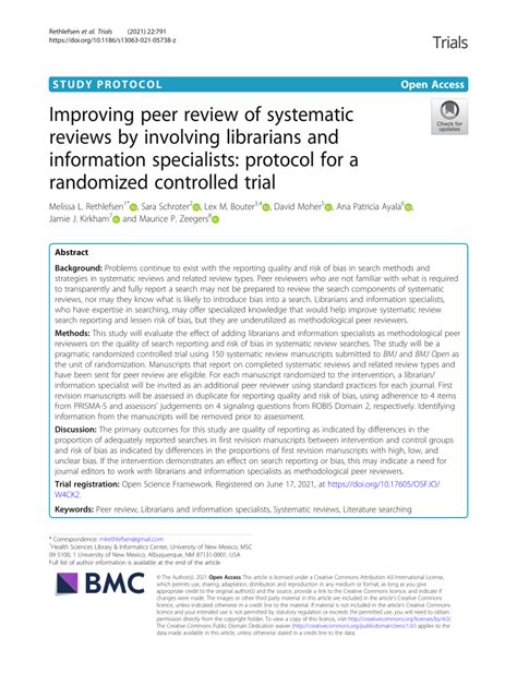 Pdf Improving Peer Review Of Systematic Reviews By Involving Librarians And Information