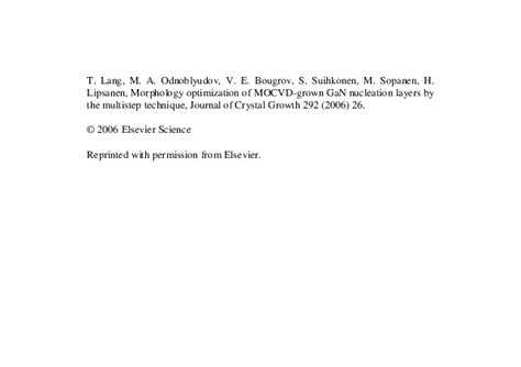 Pdf Morphology Optimization Of Mocvd Grown Gan Nucleation Layers By