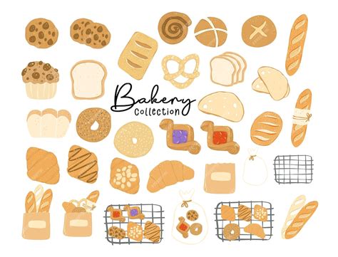 Premium Vector Cute Bakery And Pastry Breakfast Bread Collection In Flat Design Cartoon Hand