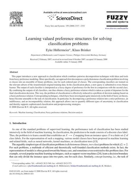 pdf learning valued preference structures for solving classification