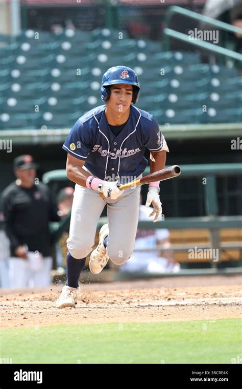 Davis Diaz 5 Of The Stockton Ports Bats Against The Inland Empire 66ers At San Manuel Stadium