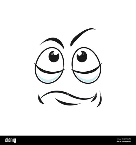 Cartoon Thoughtful Face Vector Funny Thinking Emoji Tense Facial Expression With Eyes Looking
