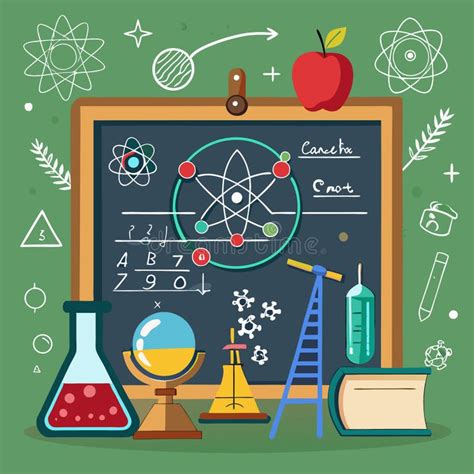 Science Classroom Scene With Chalkboard Various Laboratory Tools And