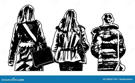 Women Walking Back View Isolated Graphic Stock Illustration Illustration Of Elegant