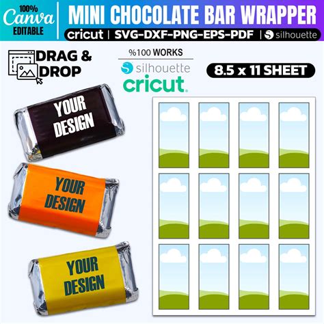 Mini Candy Bar Wrapper Template Custom Chocolate Canva Svg Dxf Eps