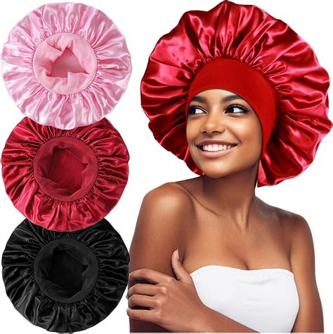 3pcs Extra Large Satin Bonnets For Sleeping Hair Bonnets For Black
