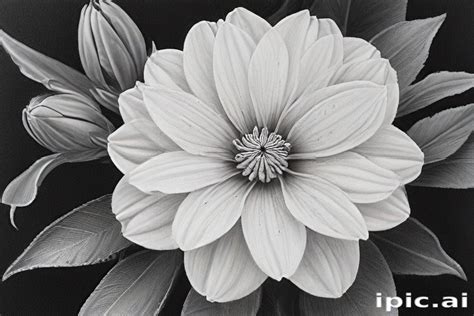 Elegant Black And White Floral Illustration Featuring A Majestic