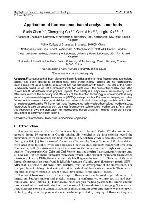 Pdf Application Of Fluorescence Based Analysis Methods